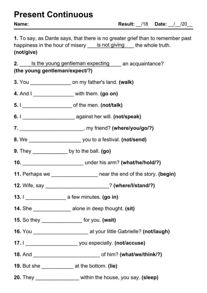 Present Continuous Printable Worksheets Free - Free Printable Worksheets