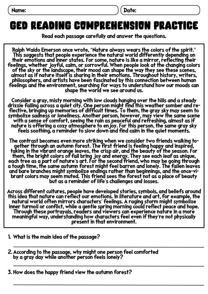 Ged Practice Reading Comprehension Worksheets - Free Printable Worksheets