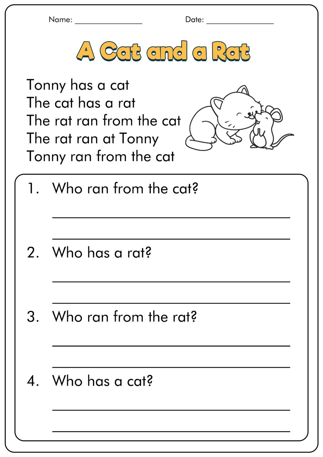 First Grade Reading Comprehension Worksheets Questions - Free Printable ...