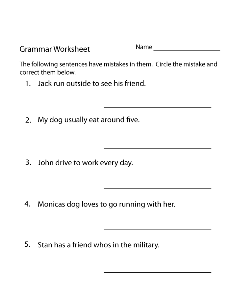 Third Grade Grammar Worksheets Free Printable - Free Printable Worksheets
