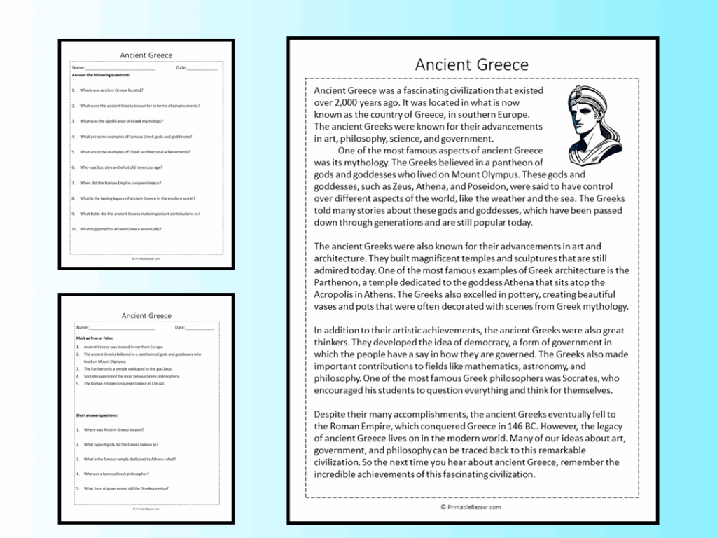 Ancient Greece Reading Comprehension Worksheet - Free Printable Worksheets
