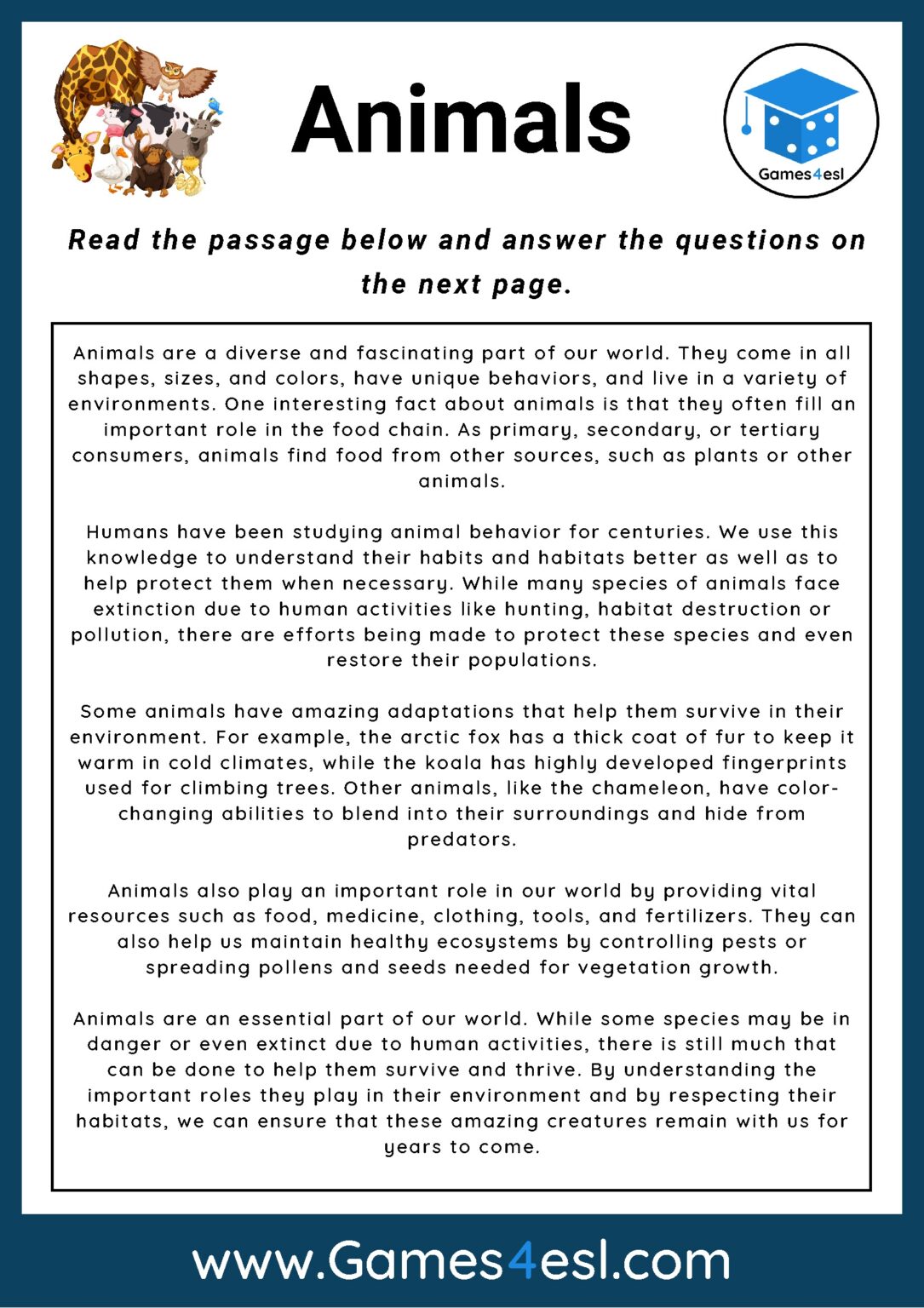 Animal Habitats Reading Comprehension Worksheets - Free Printable ...