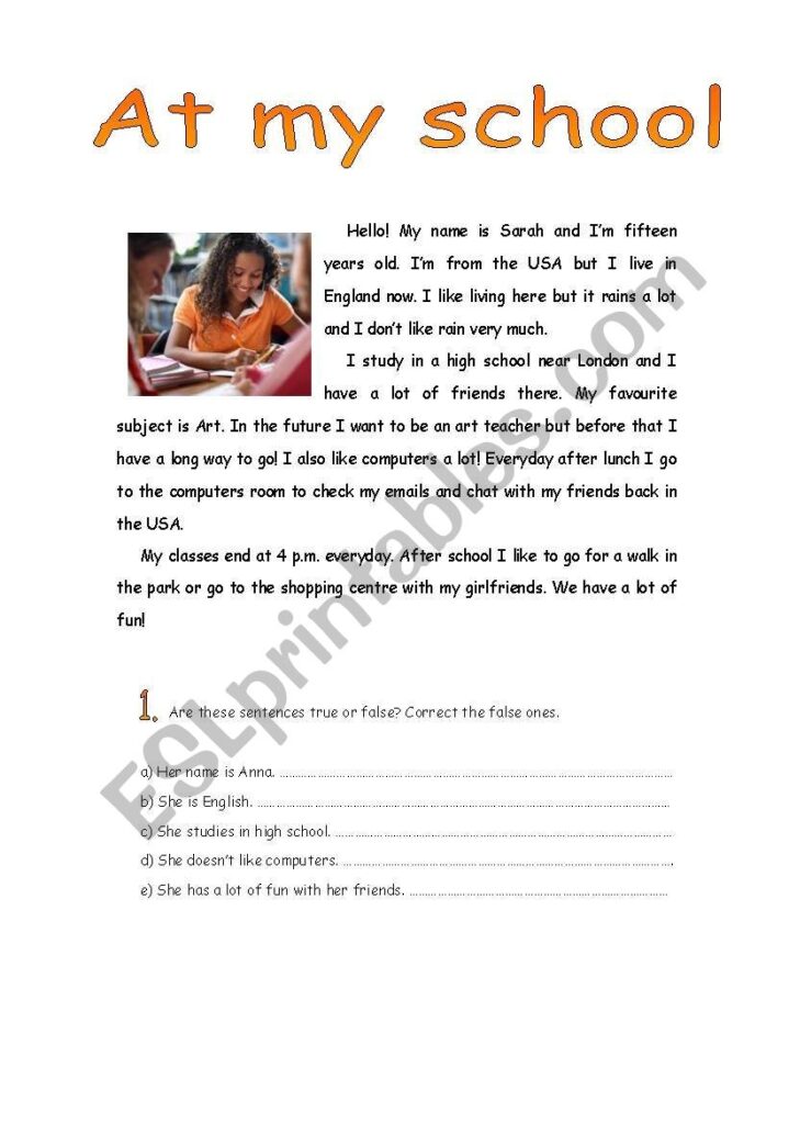 Esl Reading Comprehension Worksheets High School - Free Printable Worksheets