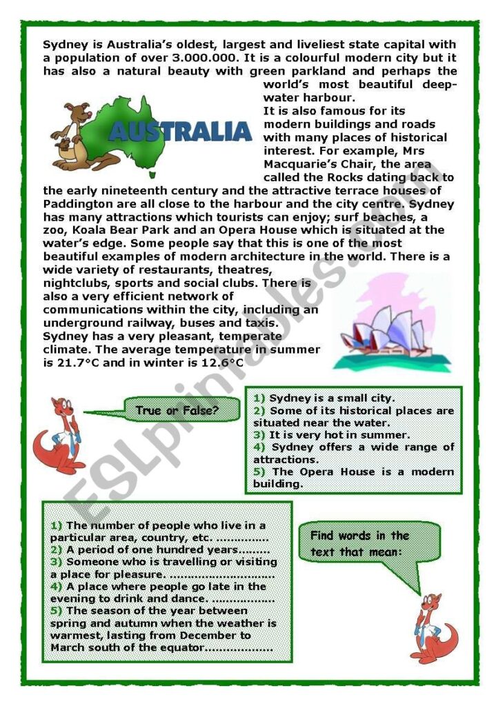 Australia Reading Comprehension Worksheets Pdf - Free Printable Worksheets