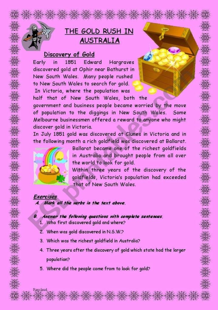 Australian Gold Rush Reading Comprehension Worksheet - Free Printable ...