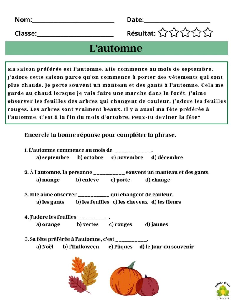French Reading Comprehension Worksheets Grade 4 - Free Printable Worksheets