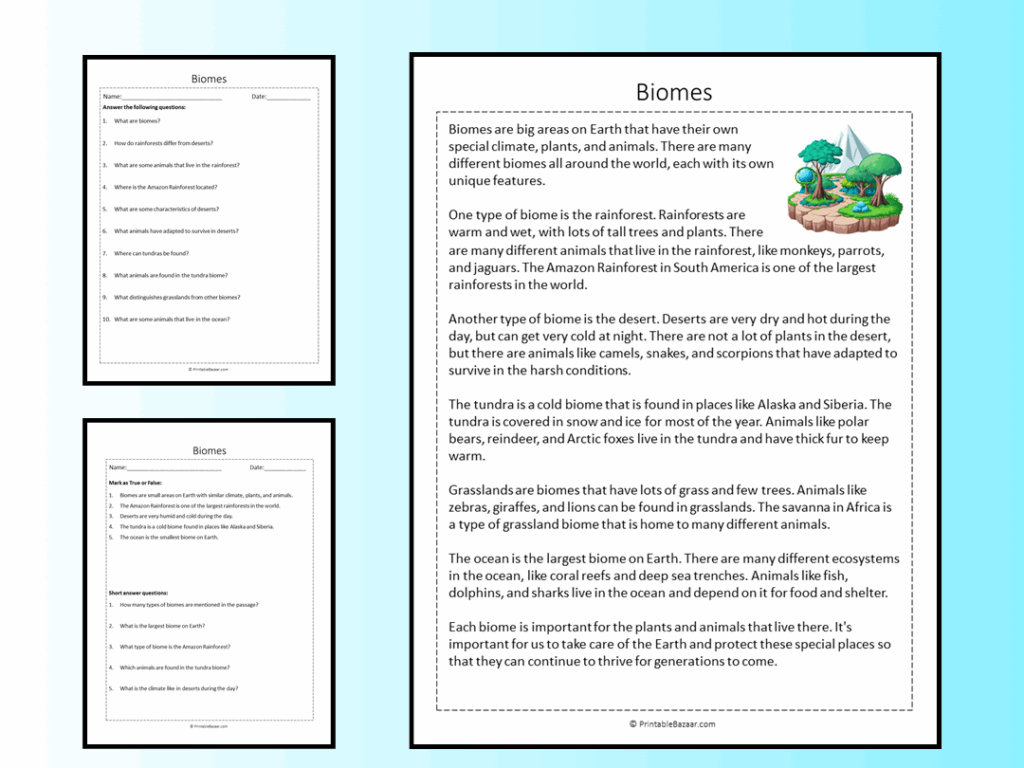 Earth’s Biomes Reading Comprehension Worksheets - Free Printable Worksheets