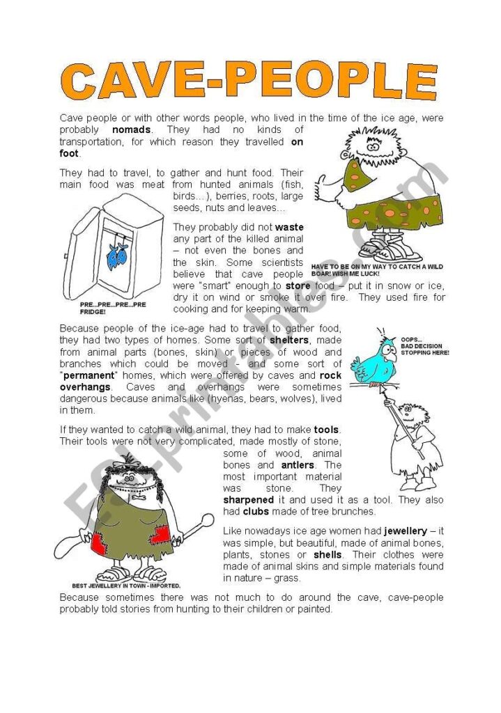 Esl Worksheets Cavepeople Reading Comprehension - Free Printable Worksheets