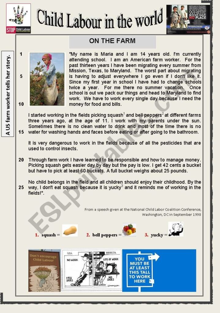 Child Labor Reading Comprehension Worksheet - Free Printable Worksheets