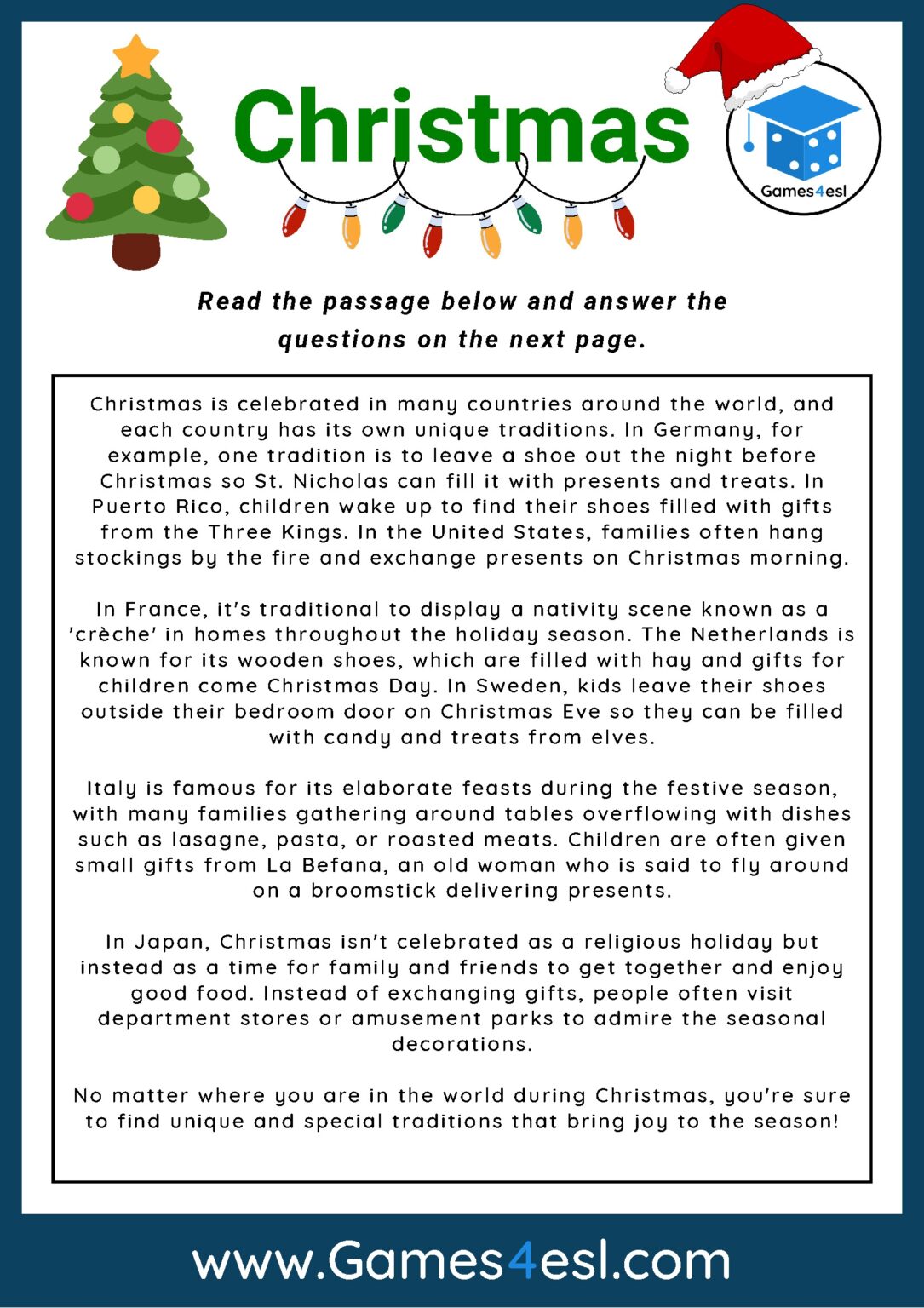 5th Grade Holiday Reading Comprehension Worksheets - Free Printable ...