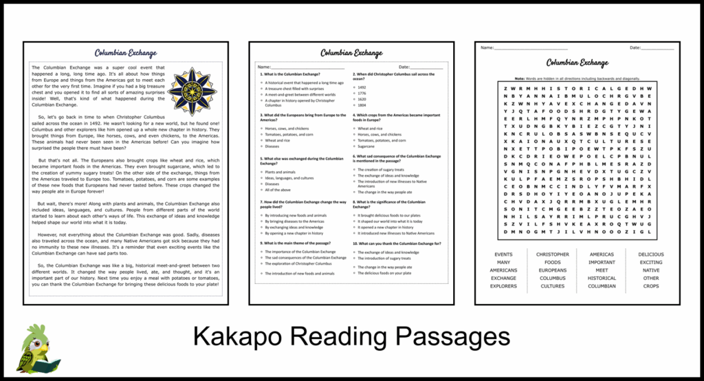 Columbian Exchange Reading Comprehension Worksheets - Free Printable ...