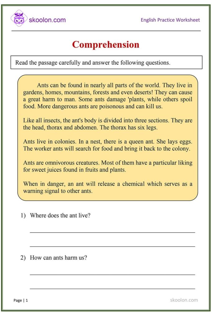 Ant Reading Comprehension Worksheets - Free Printable Worksheets