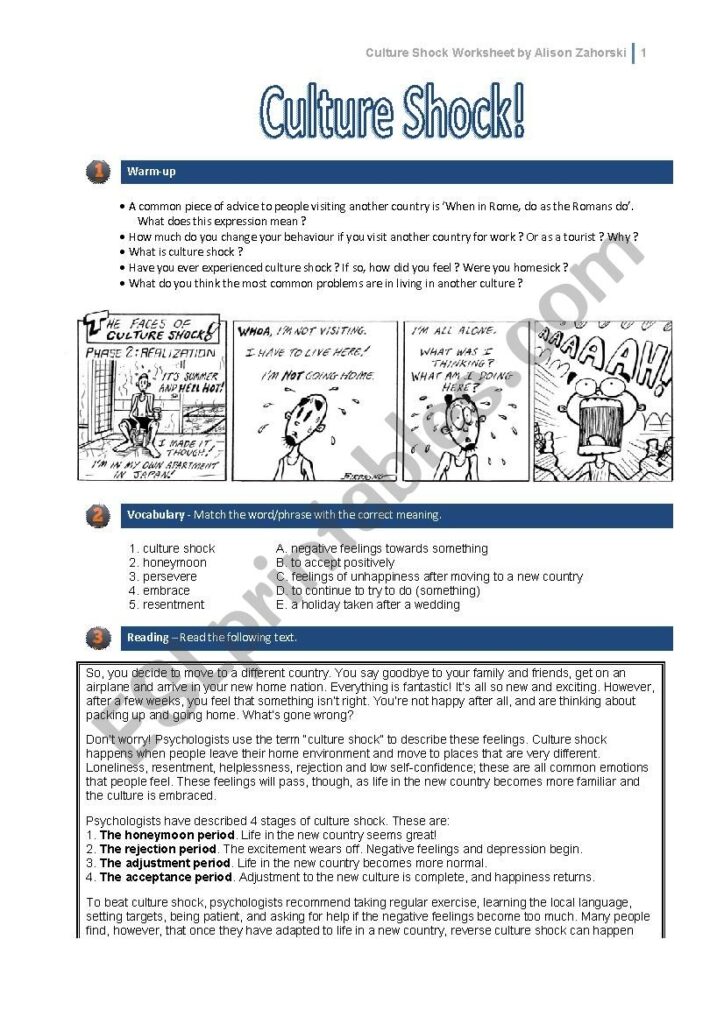 Culture Shock Reading Comprehension Worksheets Pdf - Free Printable ...