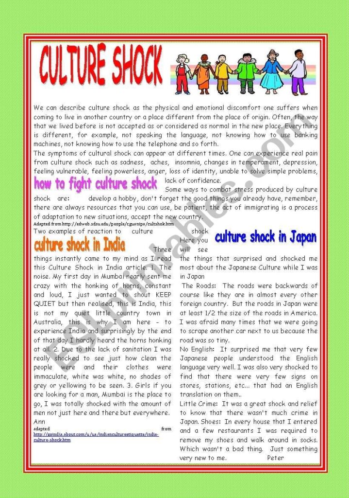 Culture Shock Reading Comprehension Worksheets - Free Printable Worksheets