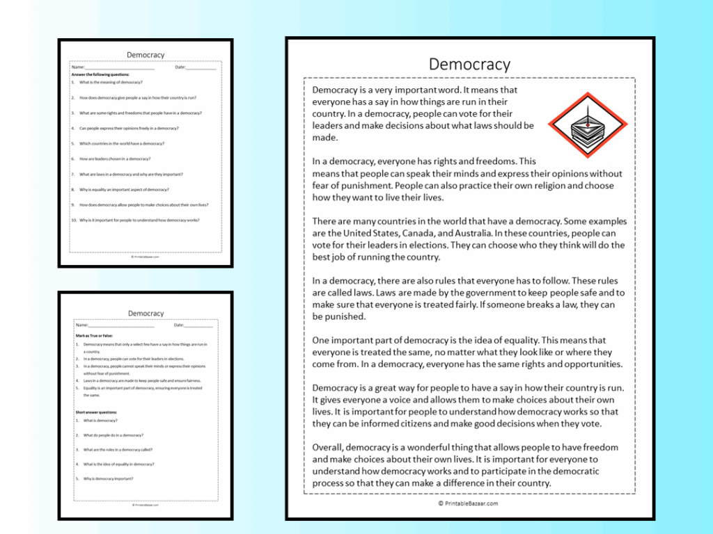 Democracy Reading Comprehension Worksheets - Free Printable Worksheets