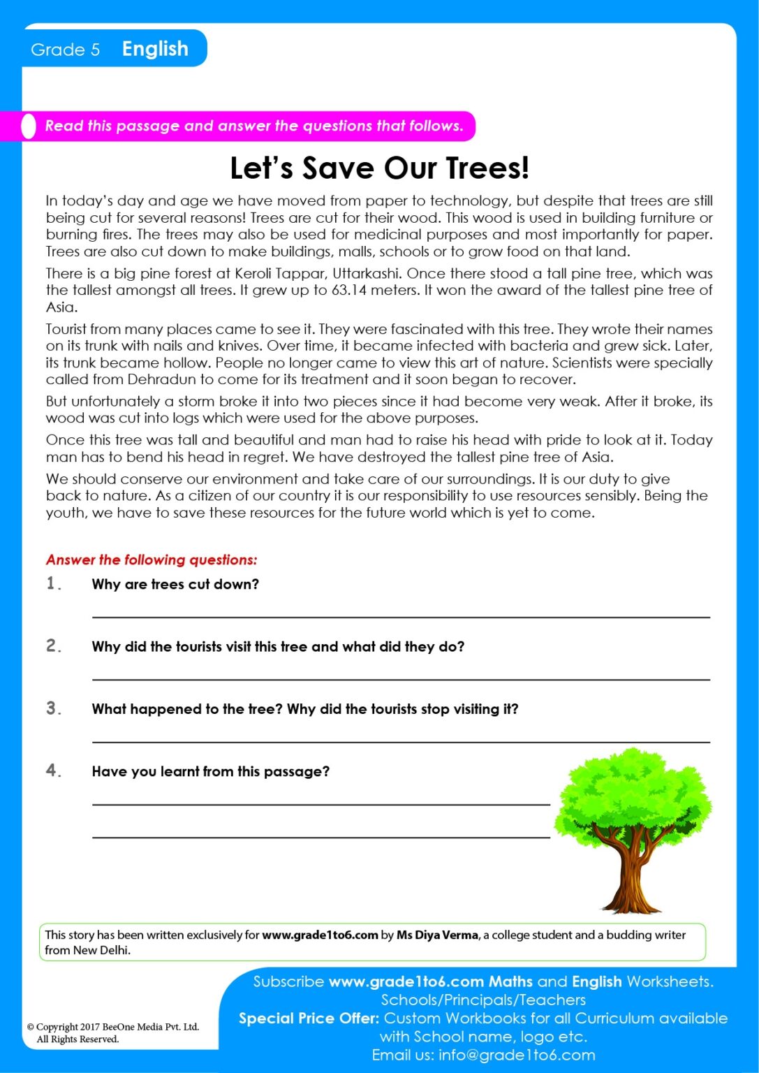 Free Grade 5 Reading Comprehension Worksheets - Free Printable Worksheets