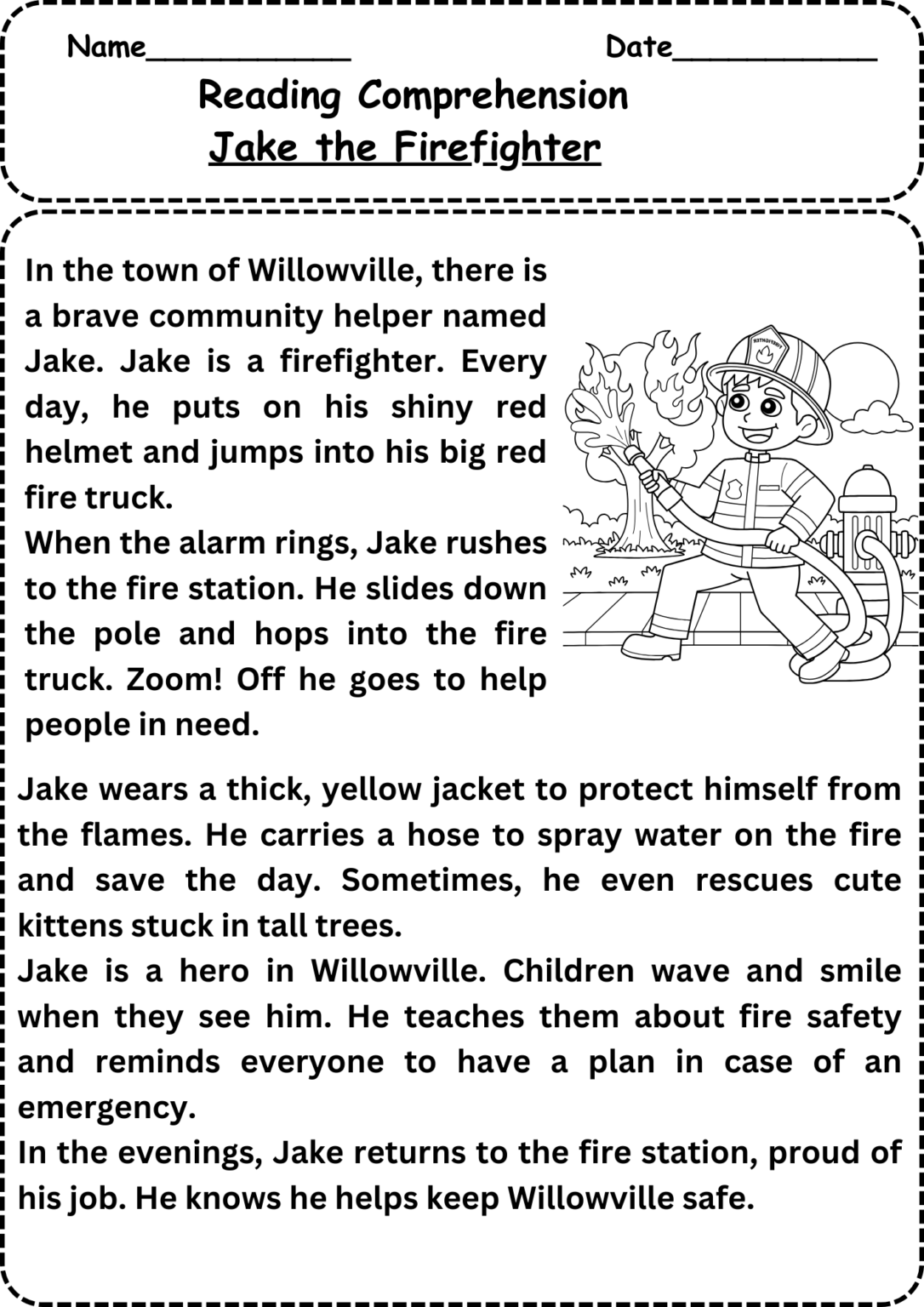 Firefighters Reading Comprehension Worksheets - Free Printable Worksheets