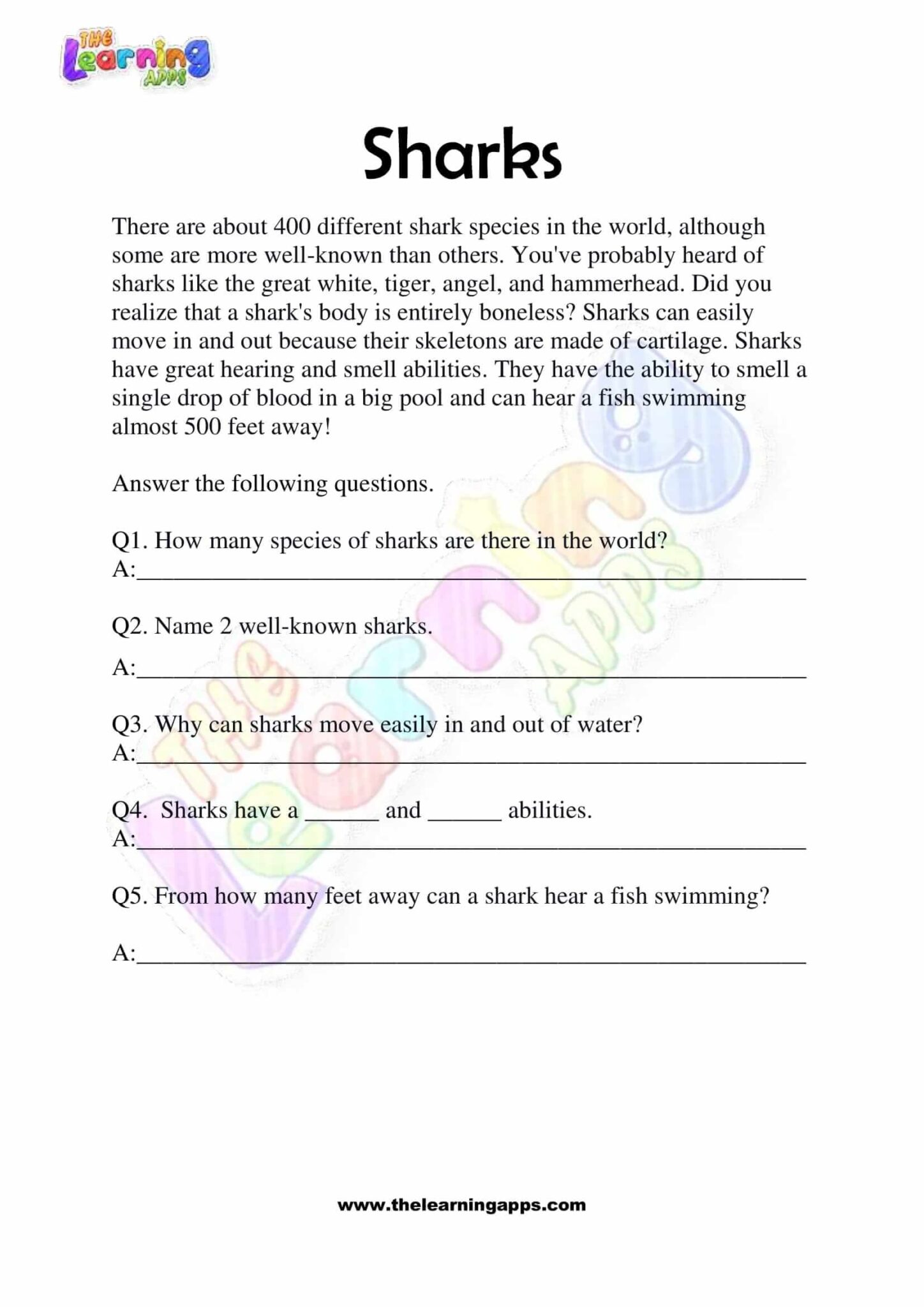 Free Shark Nonfiction Reading Comprehension Worksheets - Free Printable ...
