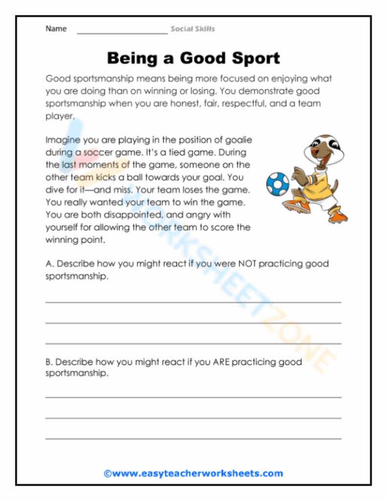 Printable Free Sportsmanship Worksheets - Free Printable Worksheets