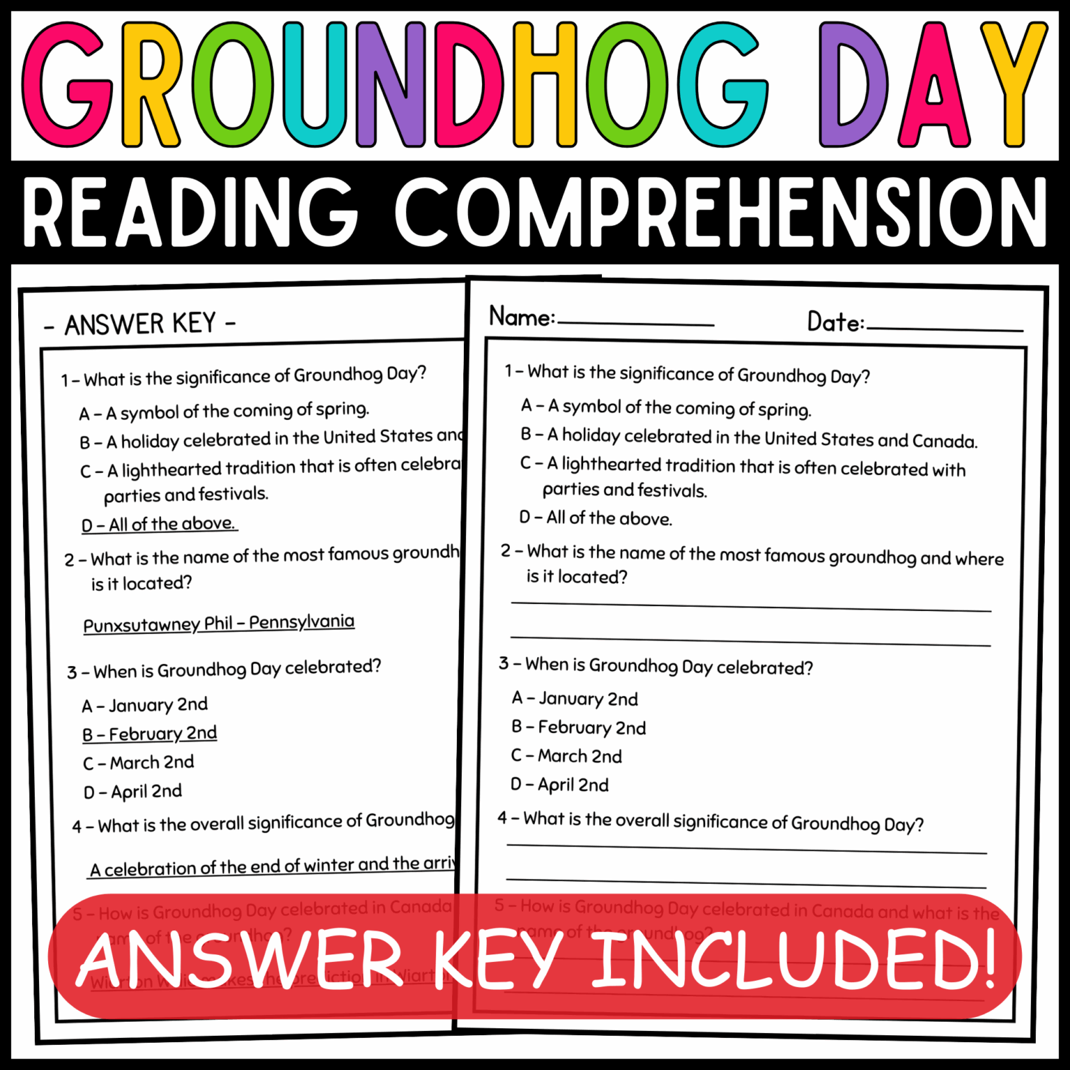 Free Groundhog Day Reading Comprehension Worksheets - Free Printable ...