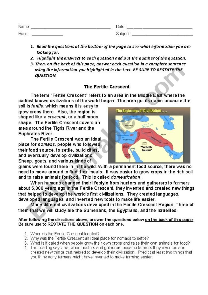 Ancient Mesopotamia Reading Comprehension Worksheets - Free Printable ...