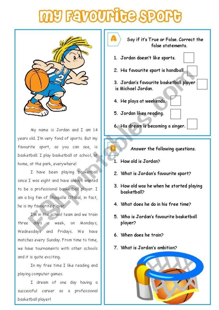 Esl Worksheets Sports Reading Comprehension - Free Printable Worksheets