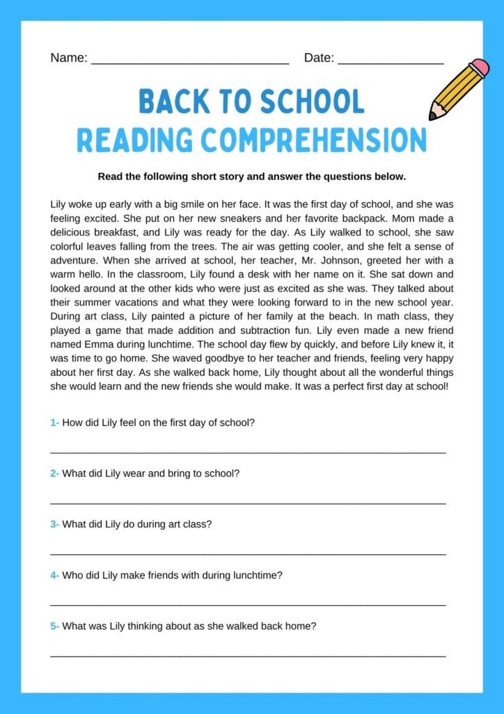 Back To School Reading Comprehension Worksheets - Free Printable Worksheets