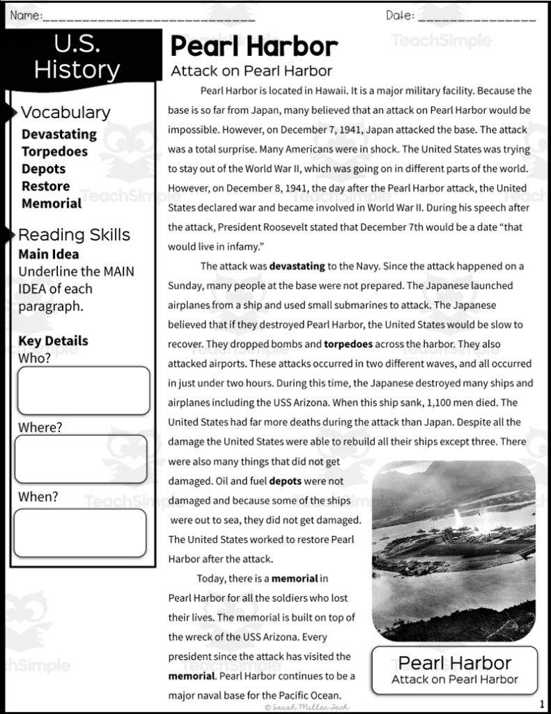 Free Printable Pearl Harbor Worksheets - Free Printable Worksheets