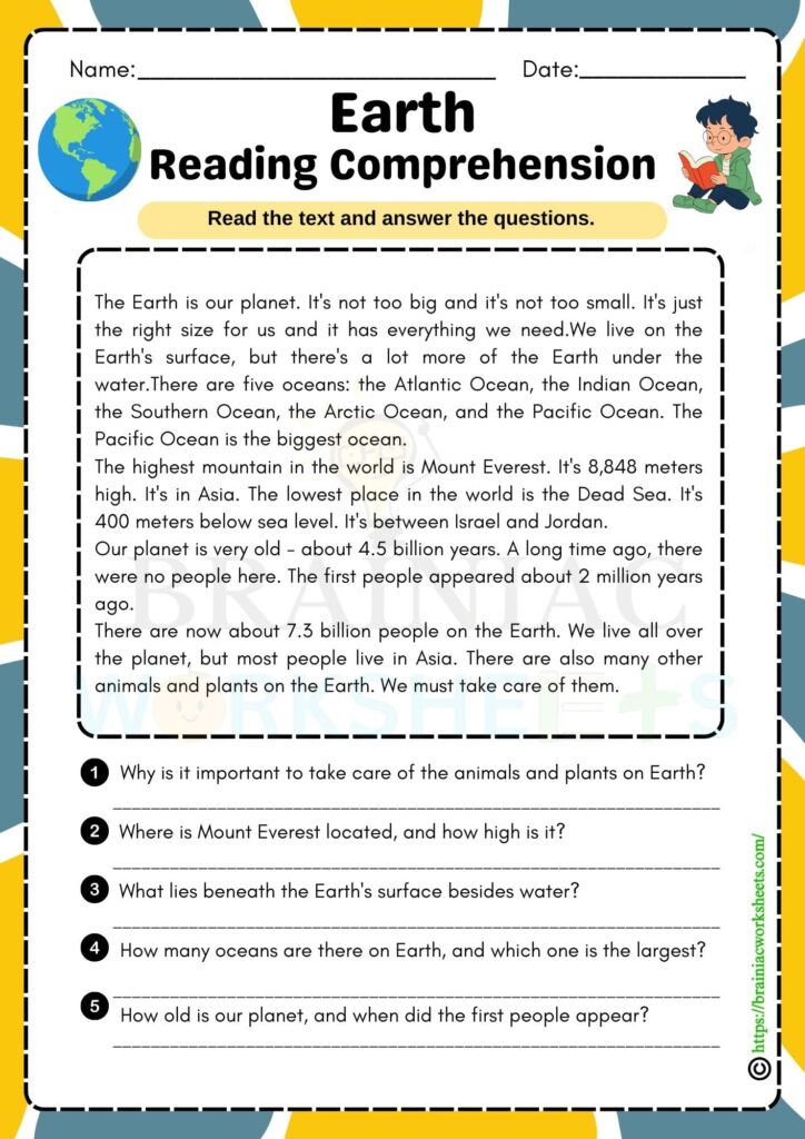Earth Reading Comprehension Worksheet Item 3020 - Free Printable Worksheets