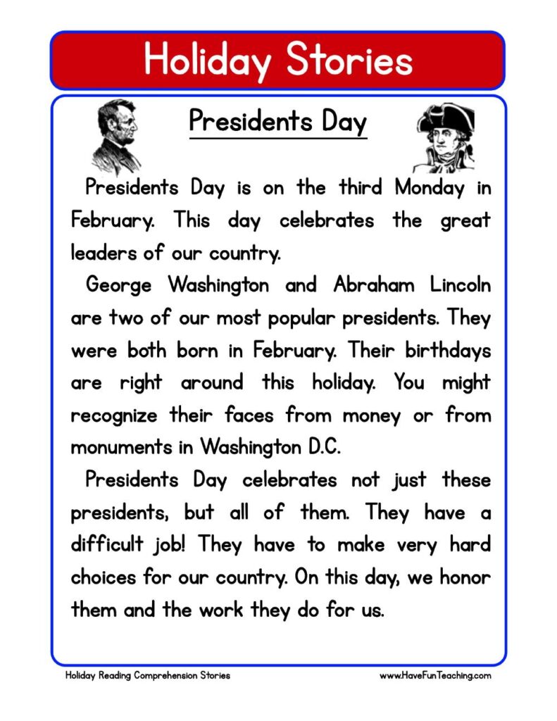 Free Presidents Day Reading Comprehension Worksheets - Free Printable ...
