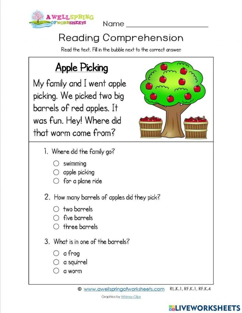 Apple Reading Comprehension Worksheet - Free Printable Worksheets
