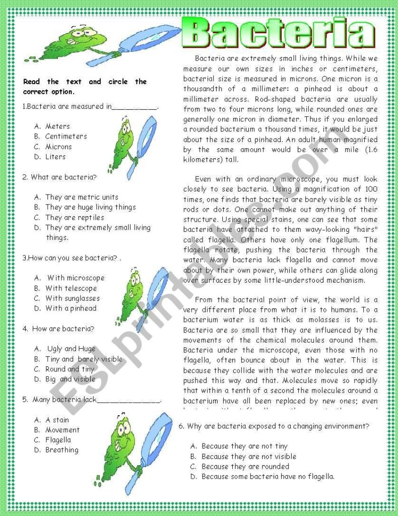 Bacteria Reading Comprehension Worksheet - Free Printable Worksheets