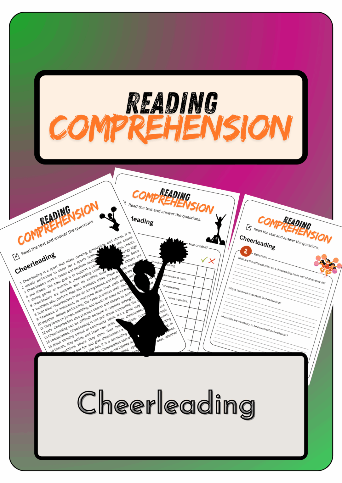 Cheerleading Reading Comprehension Worksheets - Free Printable Worksheets