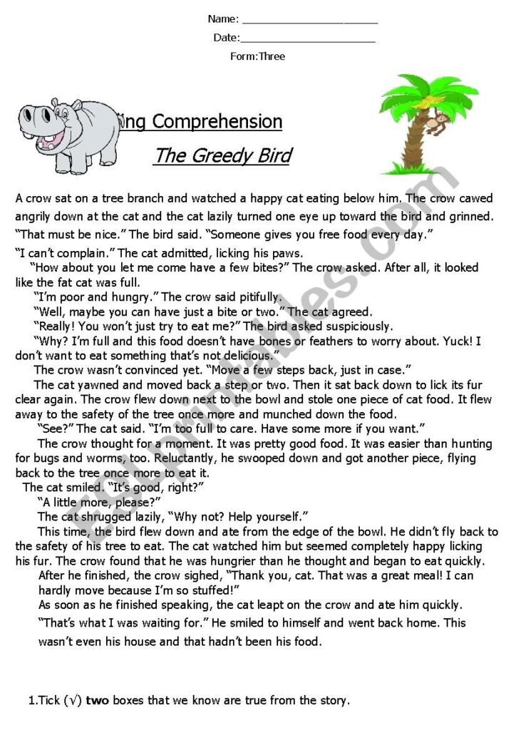 Fable Reading Comprehension Worksheets Free - Free Printable Worksheets