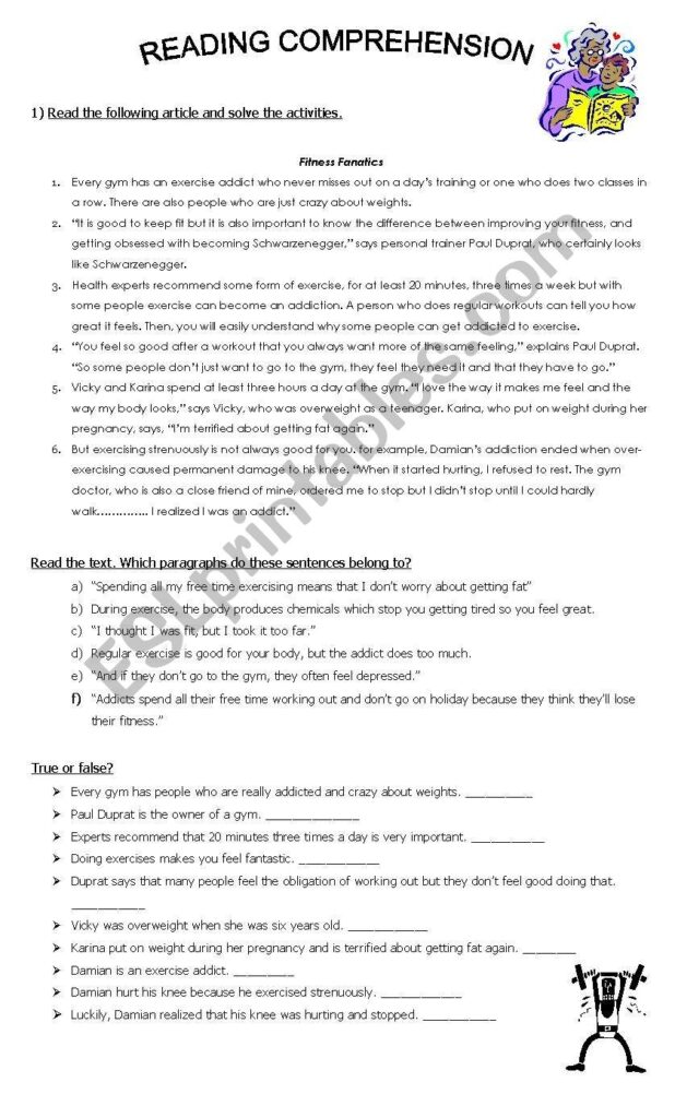 Fitness Reading Comprehension Worksheets - Free Printable Worksheets