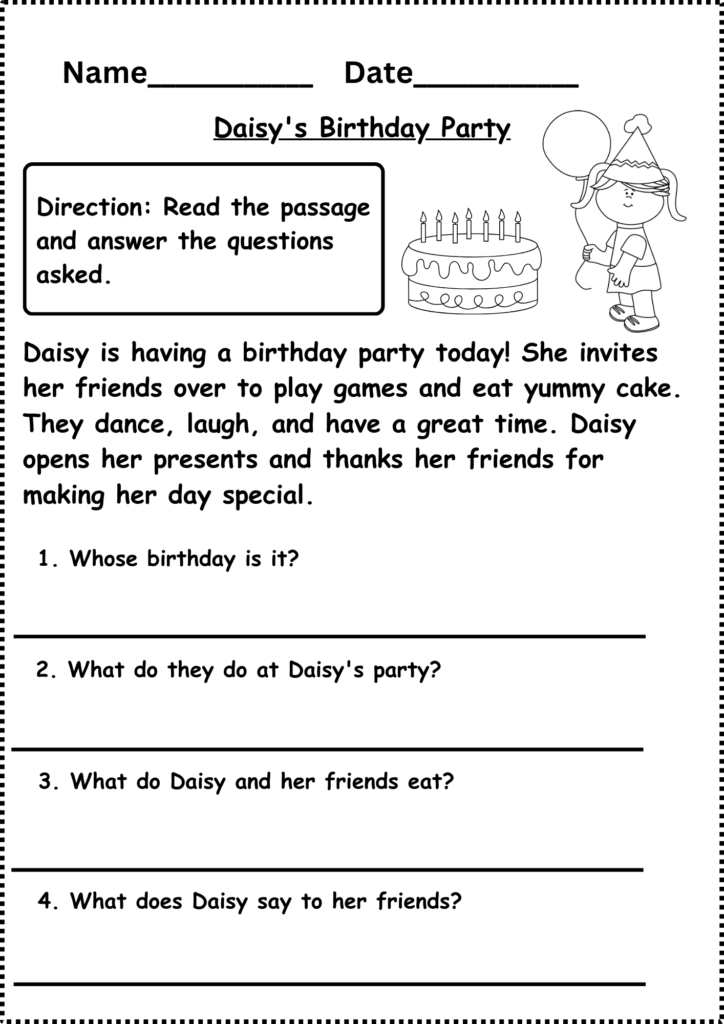 Grade One Reading Comprehension Printable Worksheets - Free Printable ...