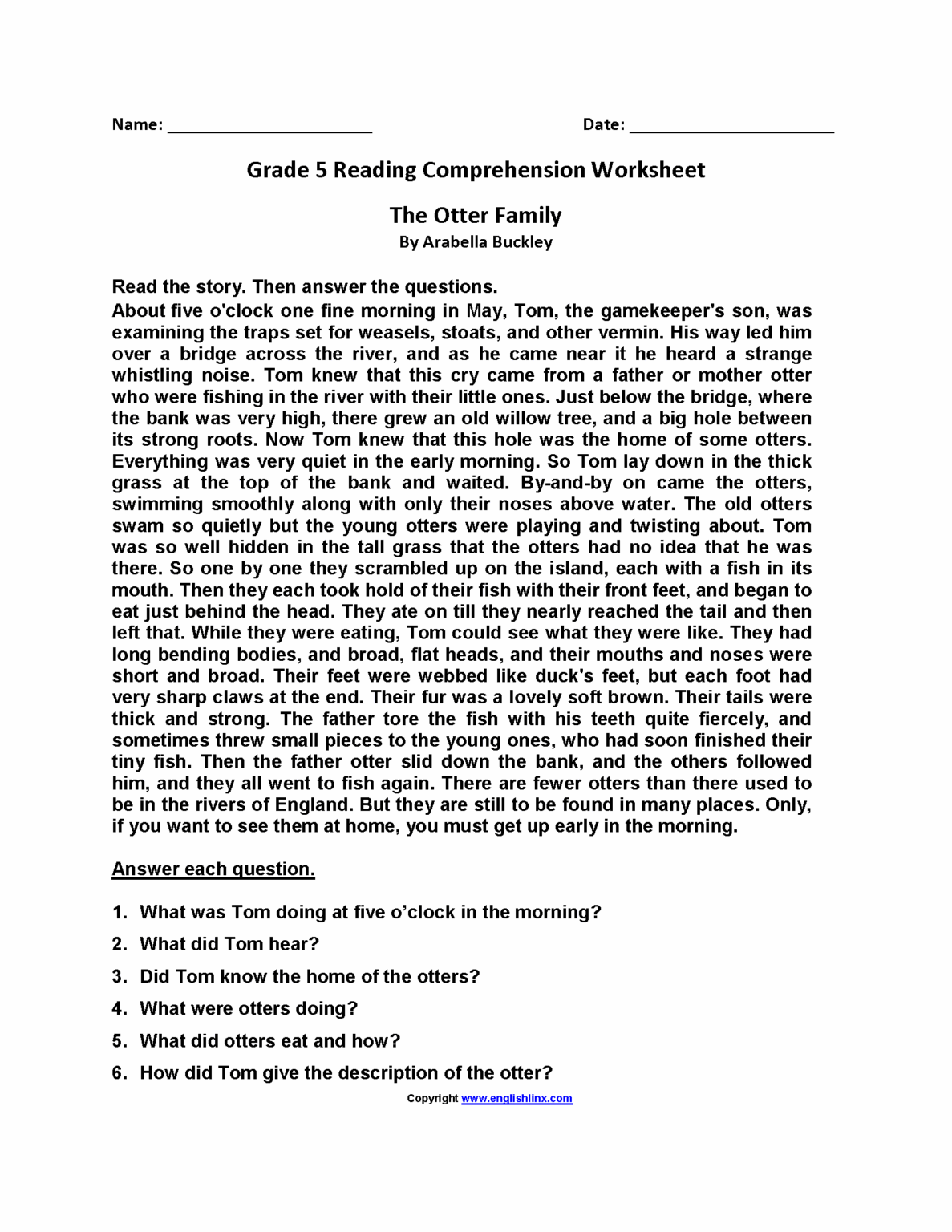 5th Grade Reading And Comprehension Worksheets - Free Printable Worksheets