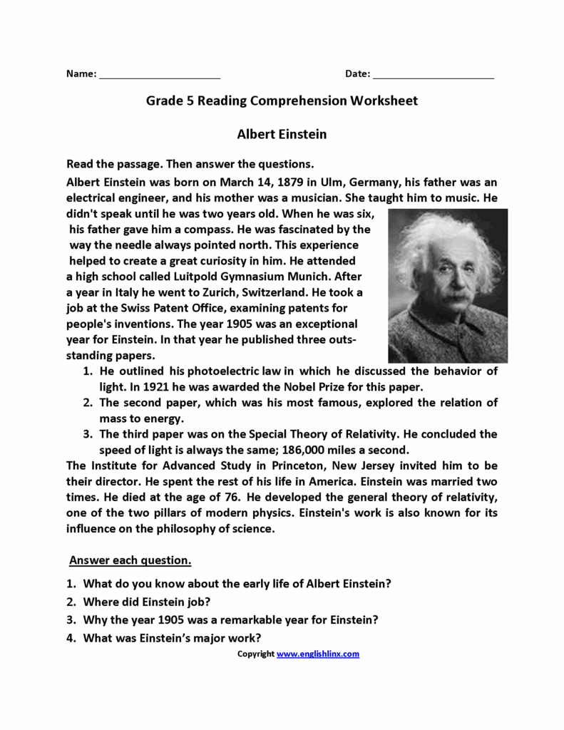 5th Reading Comprehension Worksheets Plus - Free Printable Worksheets