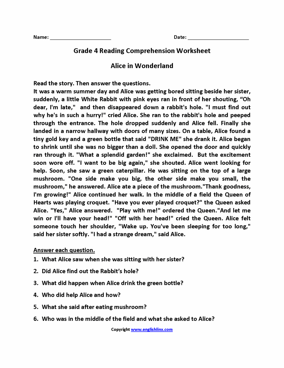 4th Grade Esl Reading Comprehension Worksheets - Free Printable Worksheets