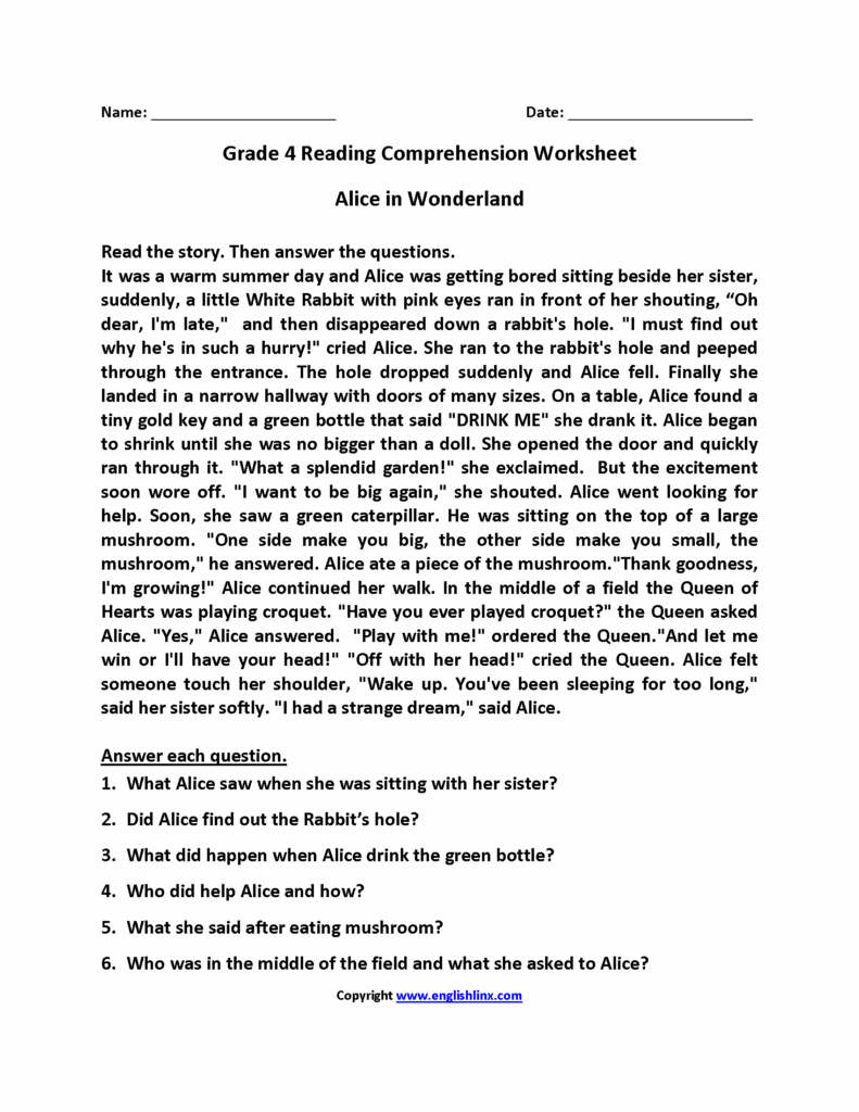 4th Grade Reading Comprehension Worksheet Plus - Free Printable Worksheets