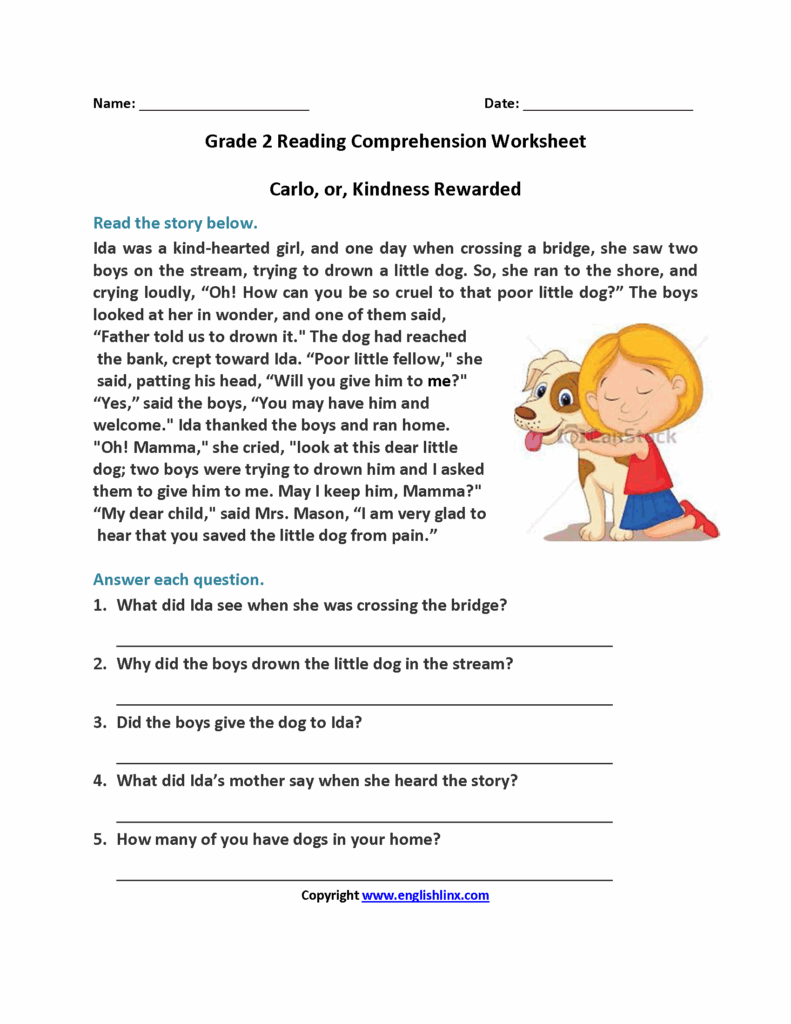 Grade 2 Reading Comprehension Worksheets Download - Free Printable ...