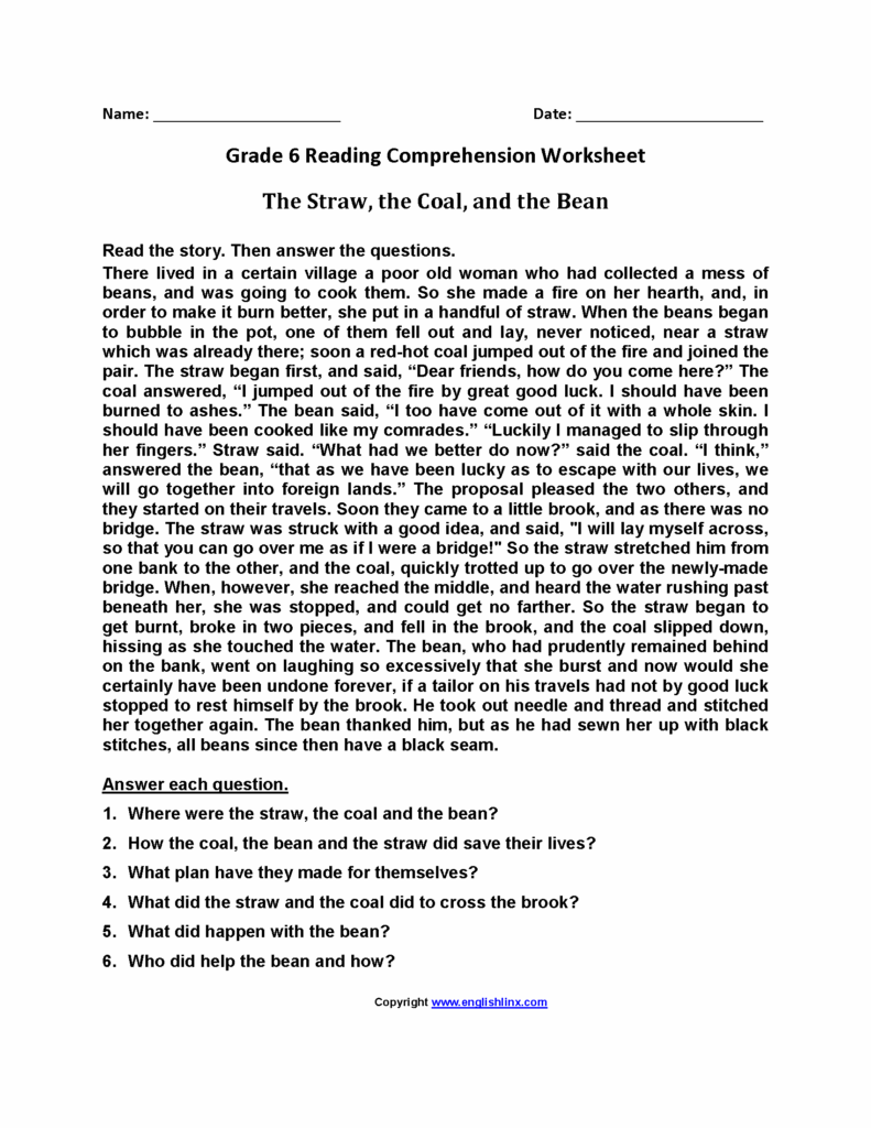 6th Grade English Reading Comprehension Worksheets - Free Printable ...