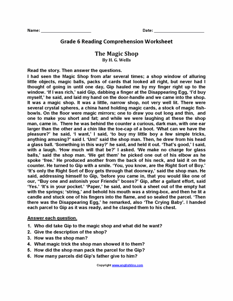 Grade 6 Reading Comprehension Worksheets Printable - Free Printable ...