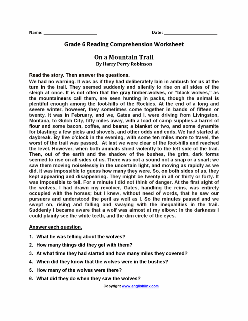 6th Grade Reading Comprehension Free Worksheets - Free Printable Worksheets