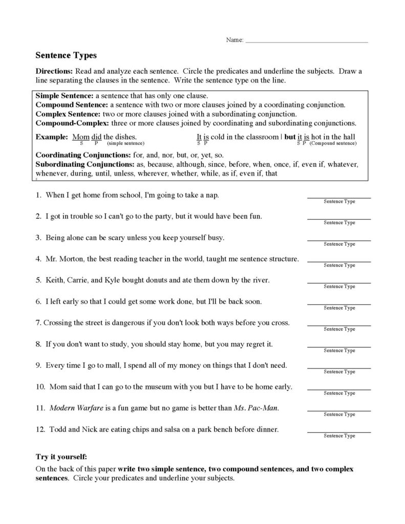 Free Printable Sentence Type Worksheets - Free Printable Worksheets