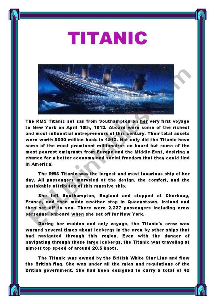 Free Titanic Reading Comprehension Worksheets - Free Printable Worksheets
