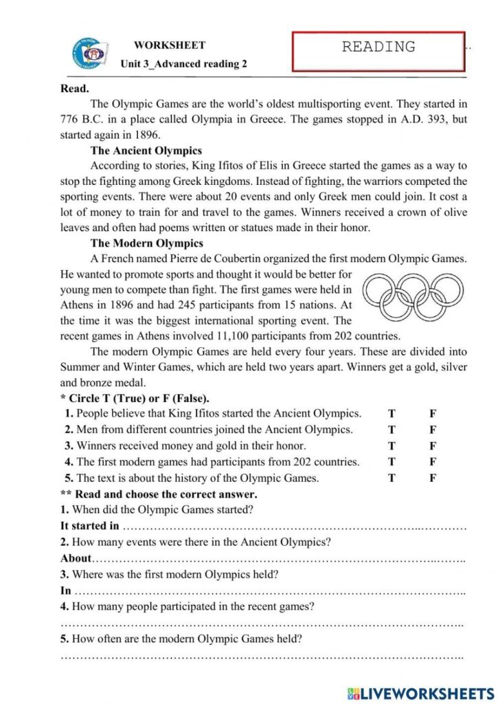 Advanced English Reading Comprehension Worksheets - Free Printable ...