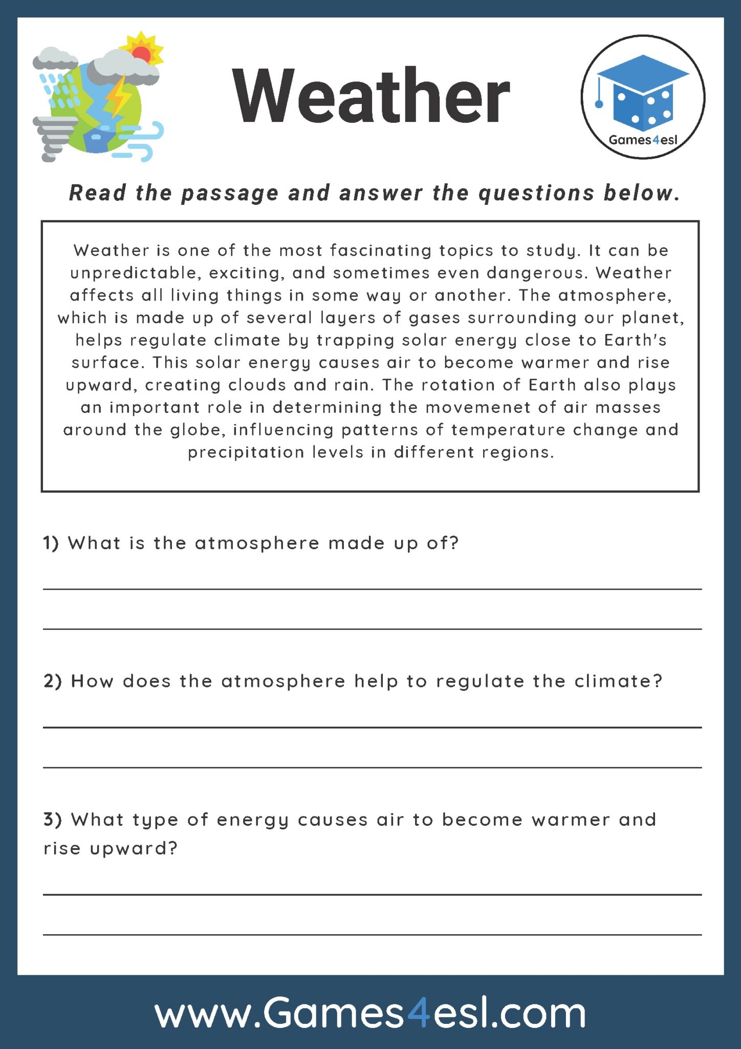 Free Weather Reading Comprehension Worksheets - Free Printable Worksheets