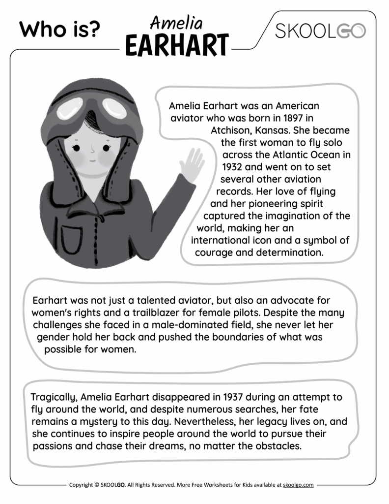 Amelia Earhart Reading Comprehension Worksheet Pdf - Free Printable ...