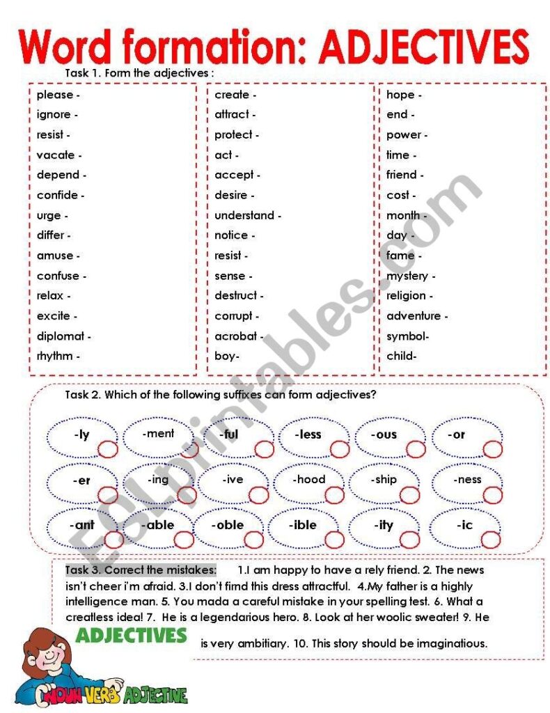 Free Printable Worksheets Forming Adjectives - Free Printable Worksheets